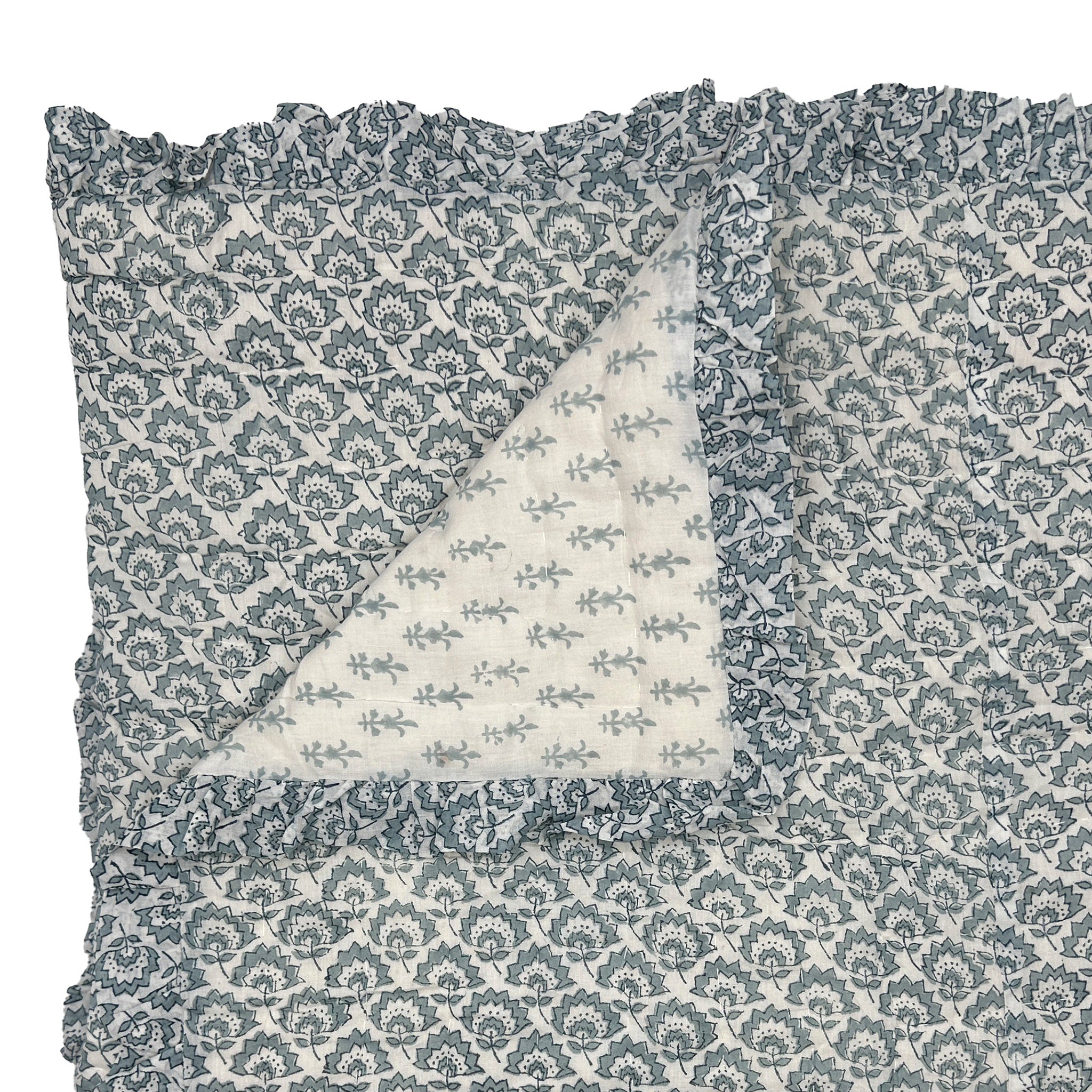 Jennie Handmade Block Print Cotton Quilt in Pale Blue – Huddle Collection