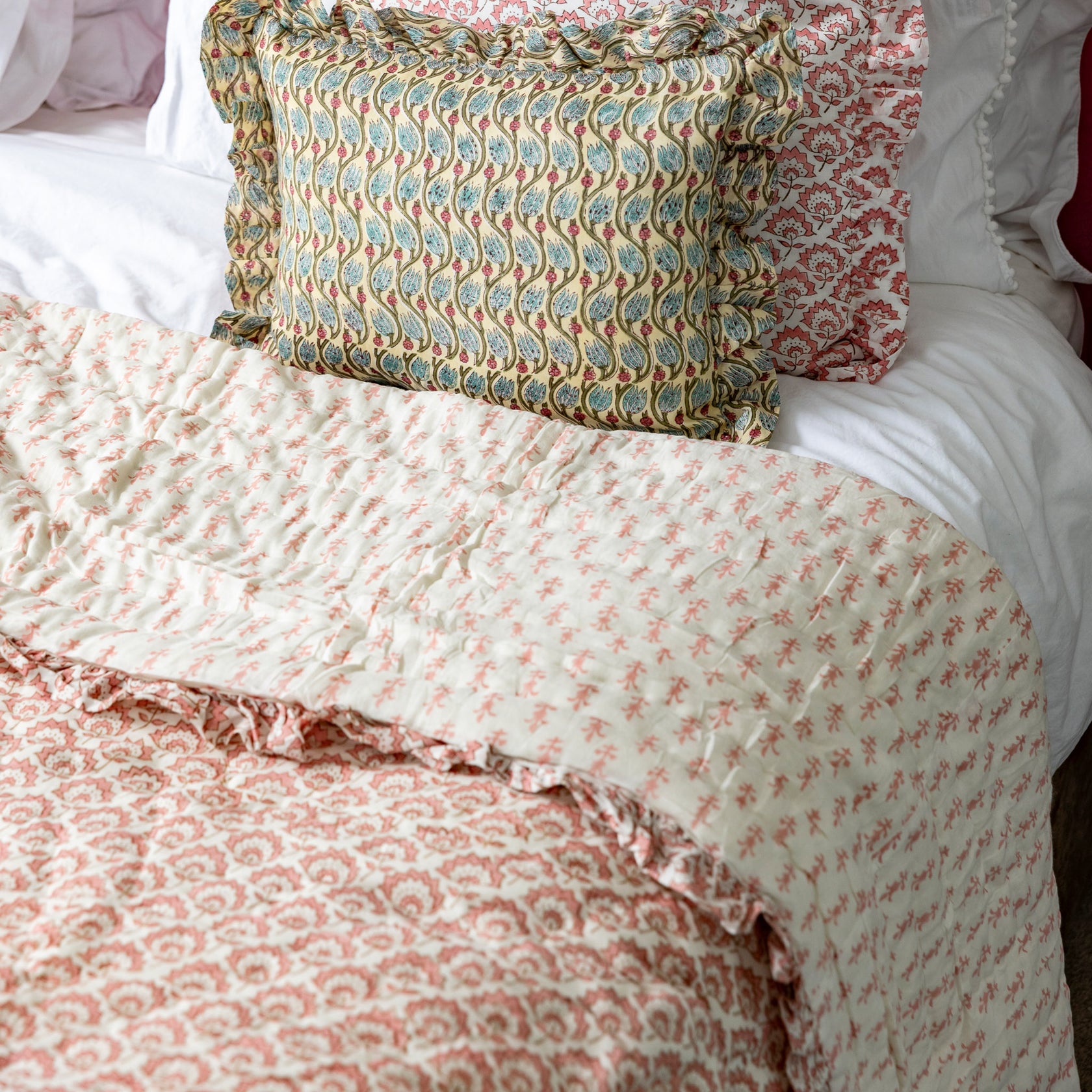 Jennie Handmade Block Print Cotton Quilt in Pink – Huddle Collection