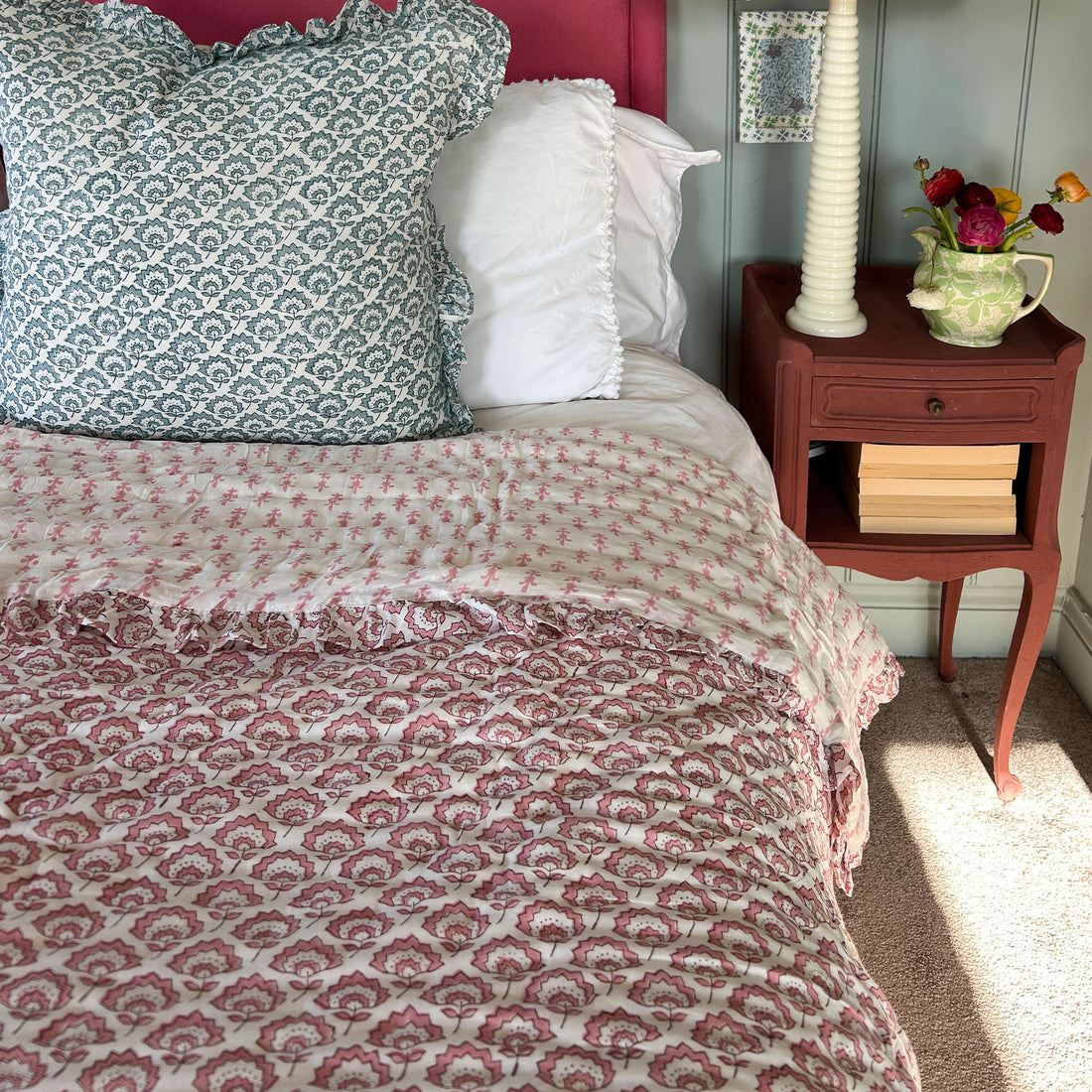 Jennie Handmade Block Print Cotton Quilt in Pink – Huddle Collection