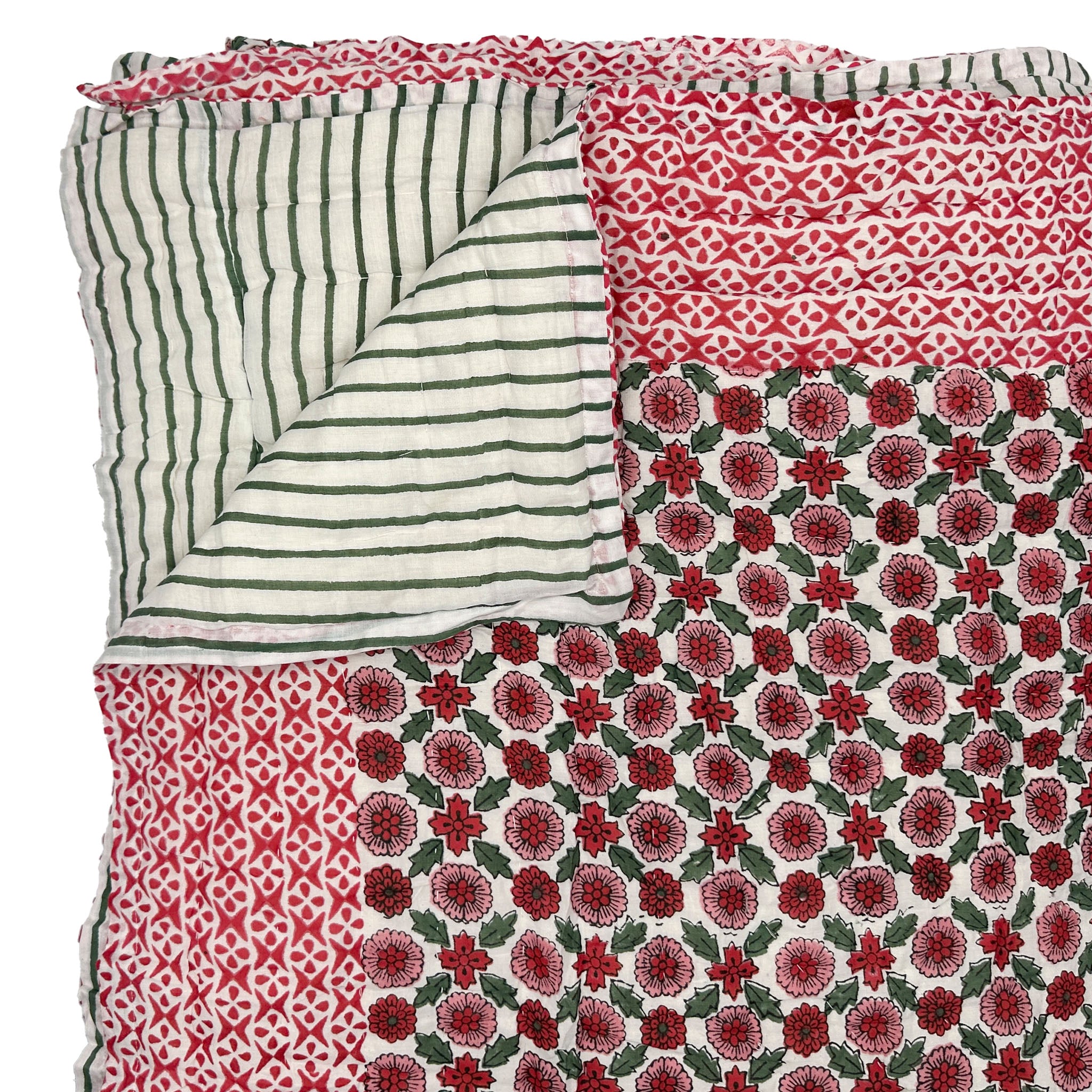 Poppy Handmade Block Print Cotton Quilt in Red – Huddle Collection