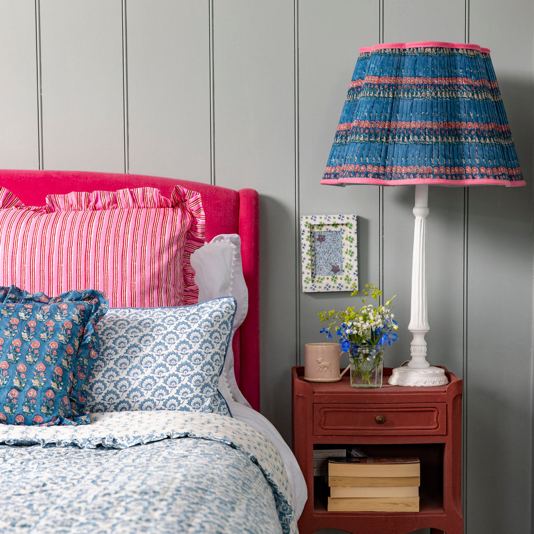 Gloria Pleated Cotton Block Printed Scallop Lampshade – Huddle Collection