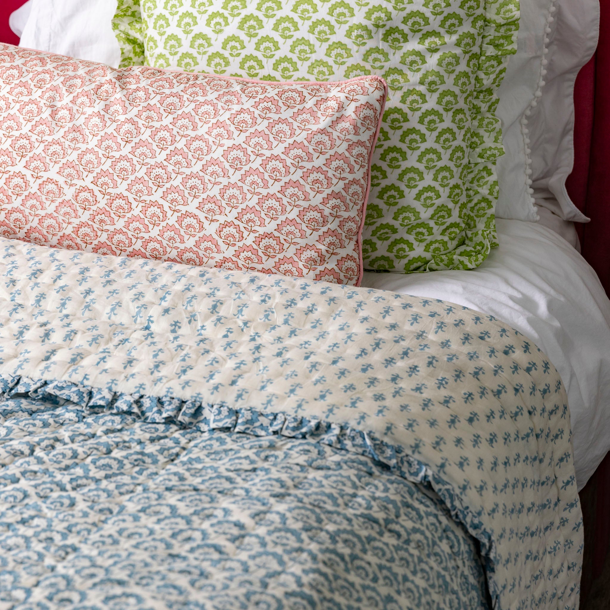 Jennie Handmade Block Print Cotton Quilt in Pale Blue – Huddle Collection