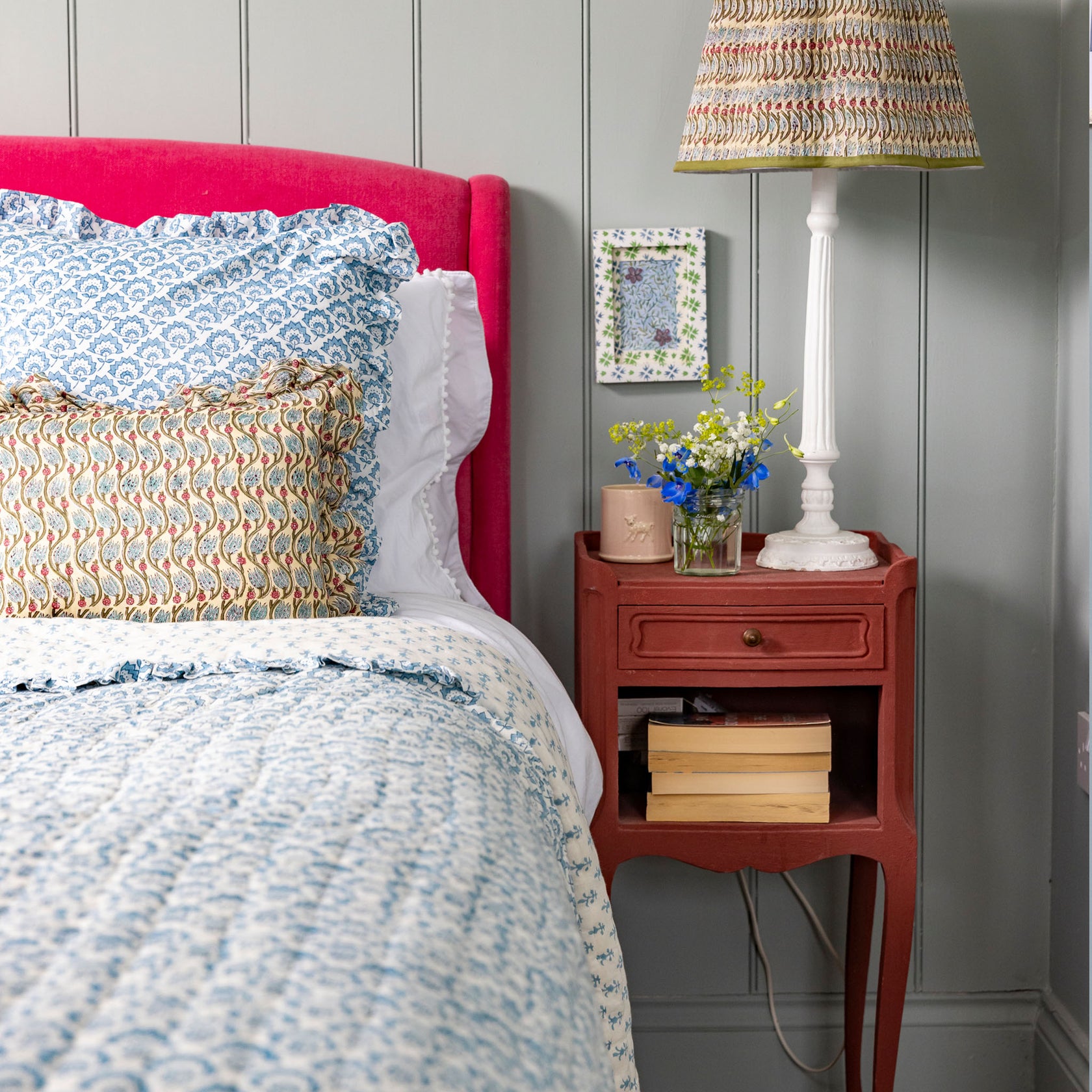 Jennie Handmade Block Print Cotton Quilt in Pale Blue – Huddle Collection
