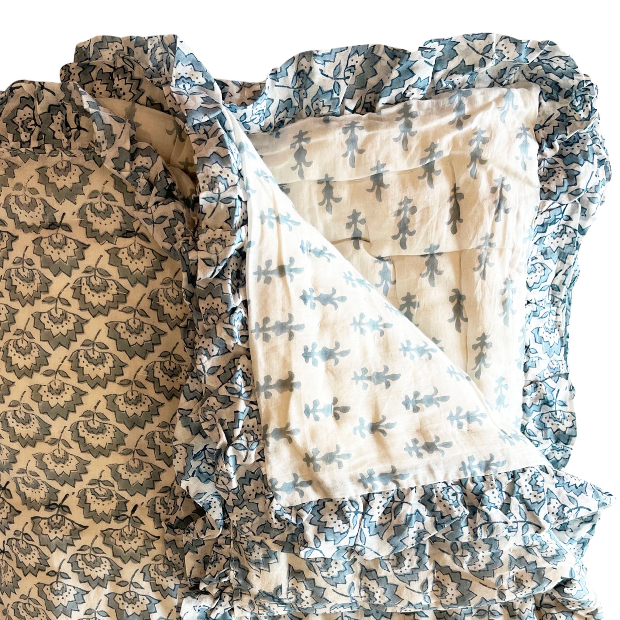 Jennie Handmade Block Print Cotton Quilt in Pale Blue – Huddle Collection