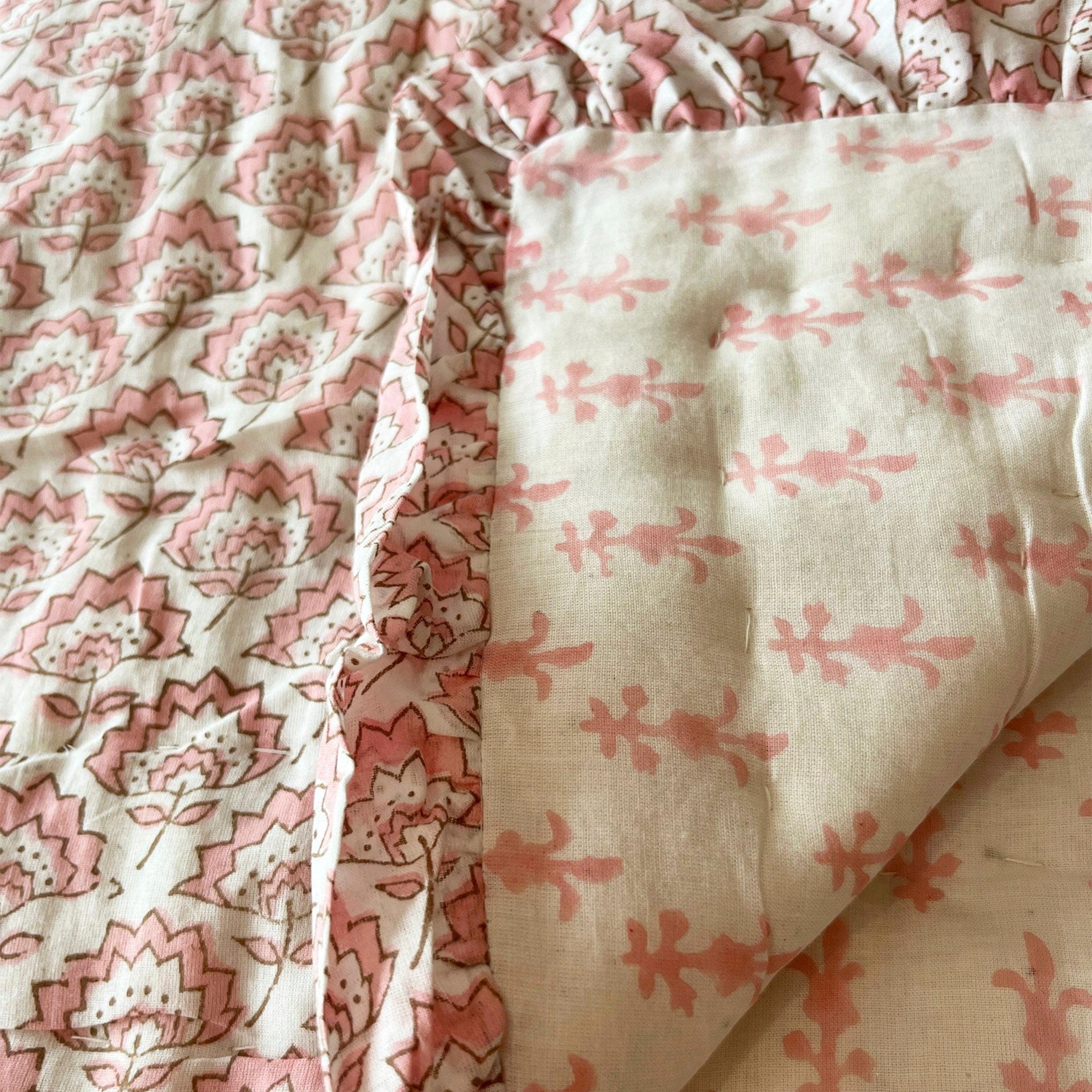 Jennie Handmade Block Print Cotton Quilt in Pink – Huddle Collection