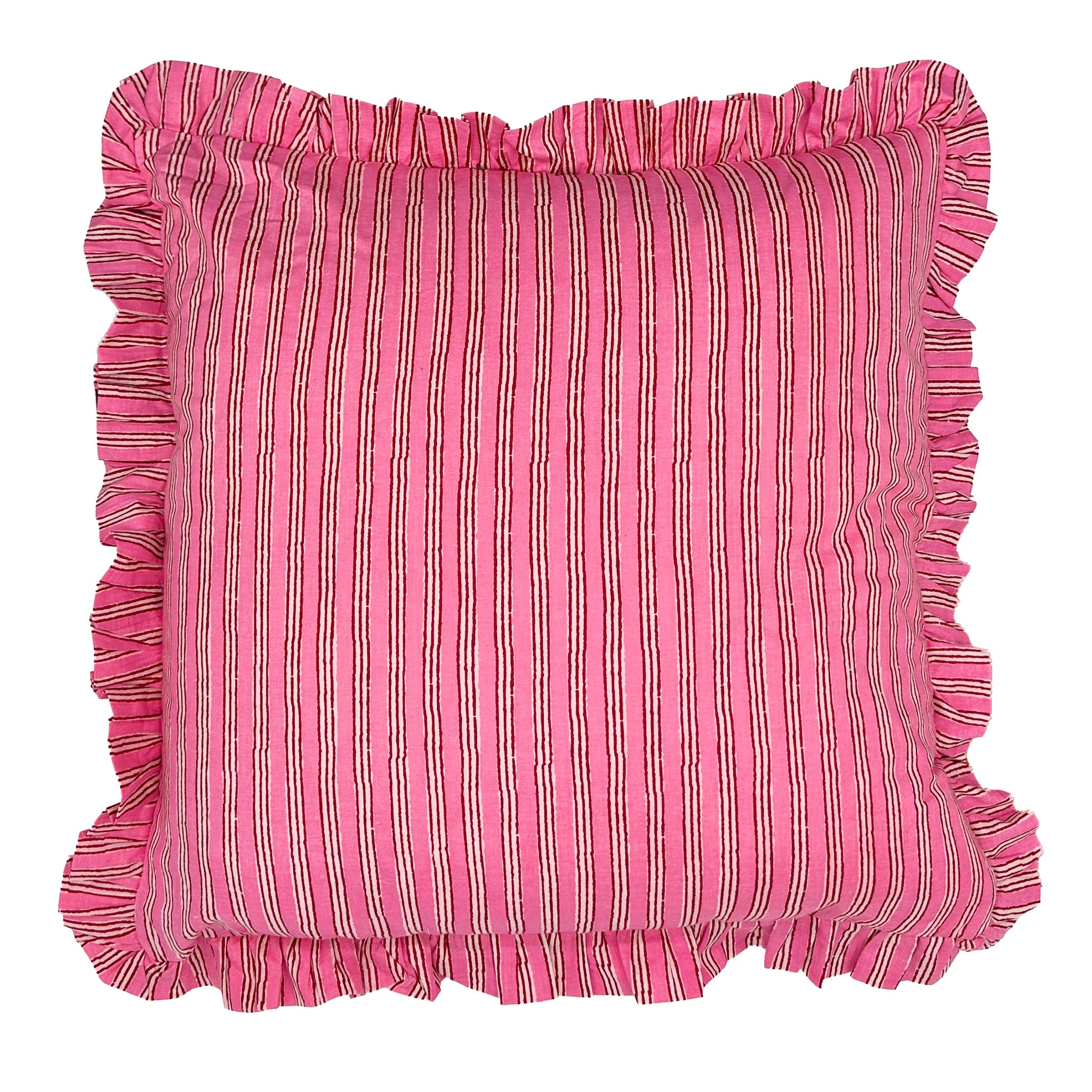 Large hand block frilled cotton cushion - Sally – Huddle Collection