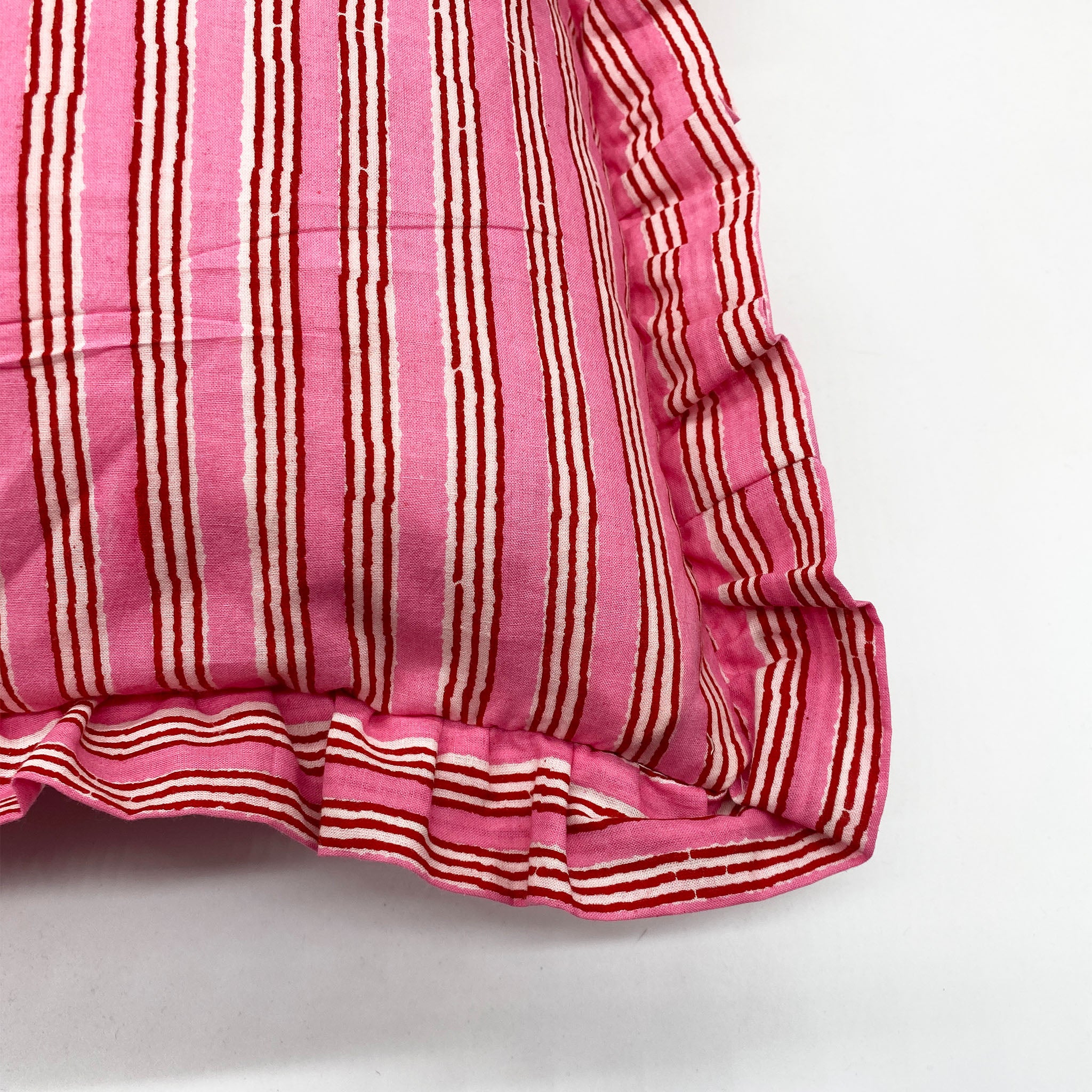 Large hand block frilled cotton cushion - Sally – Huddle Collection