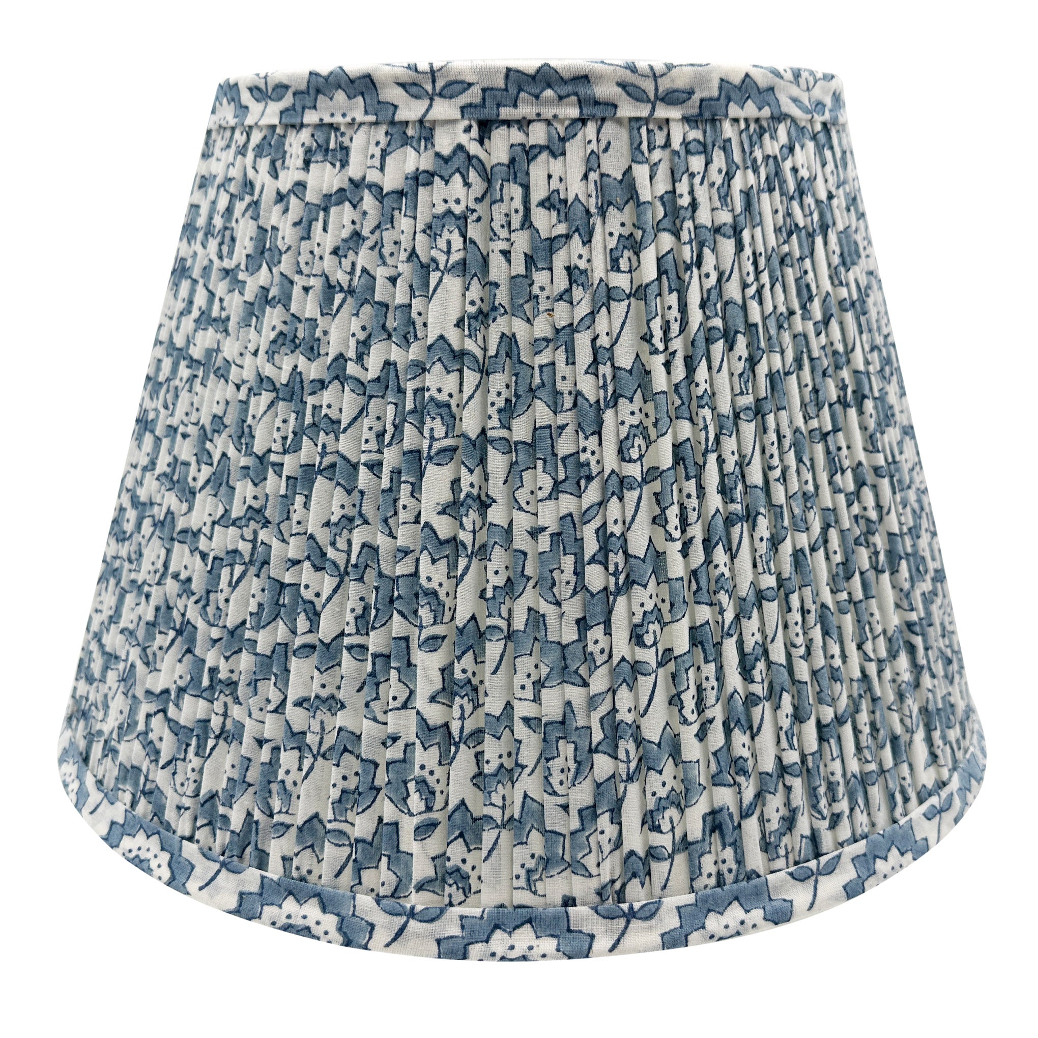 Jennie Gathered Cotton Block Printed Lampshade in Pale Blue – Huddle ...