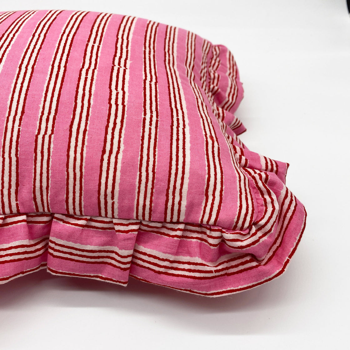 Hand block frilled cotton cushion - Sally – Huddle Collection